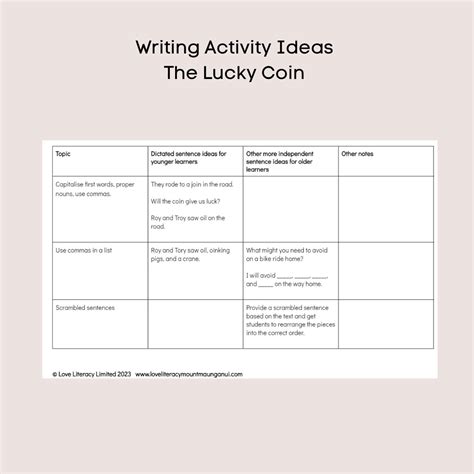 Writing Activity Ideas The Lucky Coin Love Literacy And Yeet