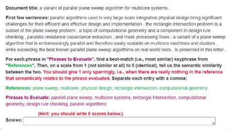 an example of the annotation interface for the keyphrase evaluation