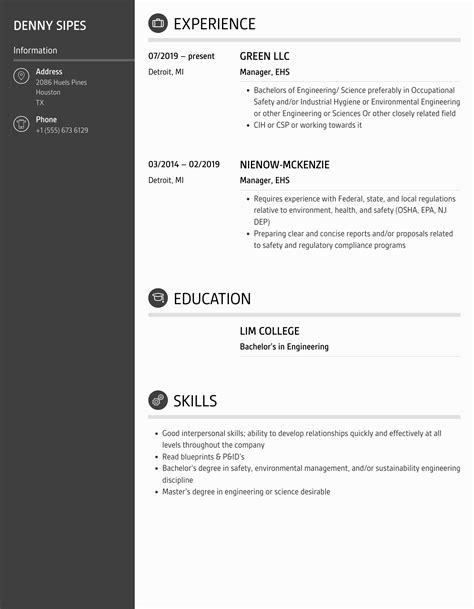 Manager Ehs Resume Samples Velvet Jobs