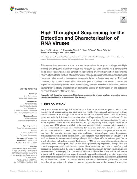 pdf high throughput sequencing for the detection and characterization