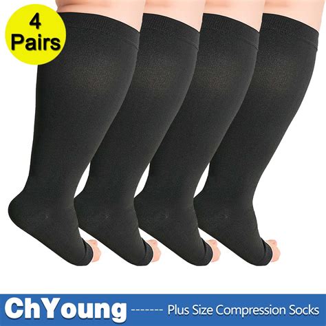 4 Pack Toeless Plus Size Compression Socks Extra Wide Calf Up To