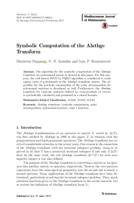 pdf symbolic computation of the aluthge transform