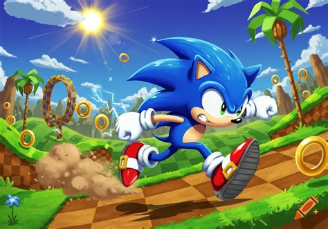 Sonic The Hedgehog Runs Through A Vibrant Sunny Green Forest With