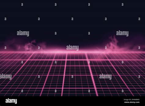 Wireframe Perspective Grid With Pink Smoke Abstract Background Vector