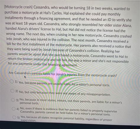 Solved Motorcycle Crash Cassandra Who Would Be Turning 18
