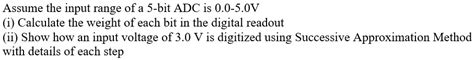 solved assume the input range of a 5 bit adc is 0 0 5 0v calculate