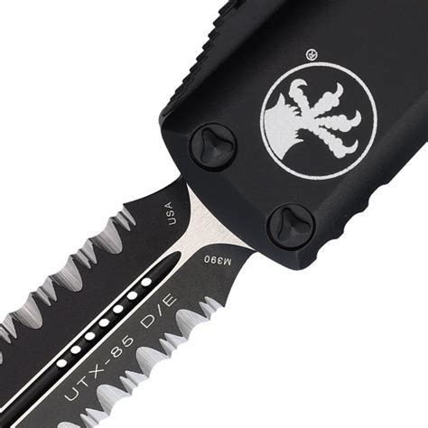 Microtech Automatic Utx 85 Otf Knife Black Aluminum Serrated Double Ed