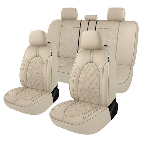 Caromop Luxury Leather Car Seat Covers Full Set Waterproof Seat