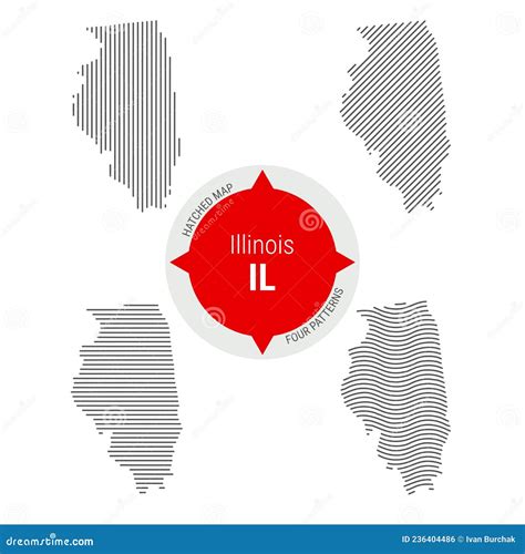 Hatched Pattern Vector Map Of Illinois Stylized Simple Silhouette Of Illinois Stock