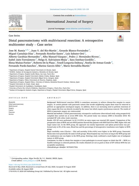 Pdf Distal Pancreatectomy With Multivisceral Resection A