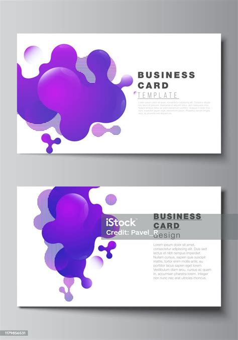 두 개의 창조적 인 명함 디자인 템플릿의 편집 가능한 레이아웃의 최소 추상 벡터 그림 유체 그라데이션 액체 파란색 색 기하학적