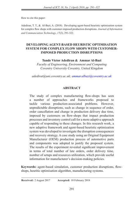 Pdf Developing Agent Based Heuristic Optimisation System For Complex