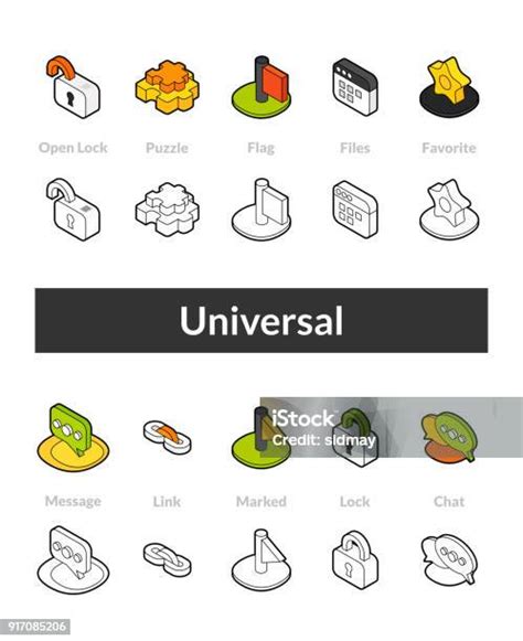 Kumpulan Ikon Isometrik Dalam Versi Gaya Otline Berwarna Dan Hitam