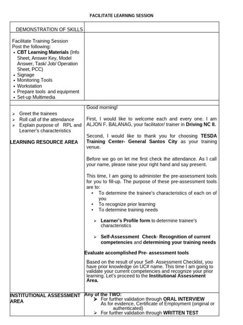 Learning Session Facilitation Guide Pdf Learning Behavior