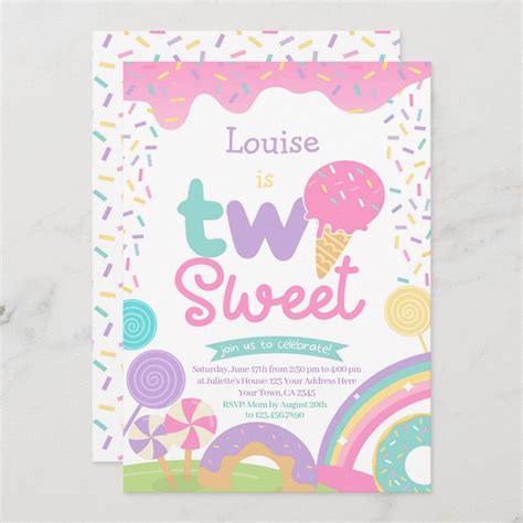 Candyland And Ice Cream Two Sweet 2nd Birthday Invitation Zazzle