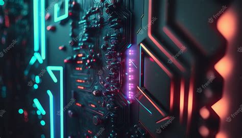 Premium Ai Image A Close Up Of A Circuit Board With Neon Lights And A Circuit Board