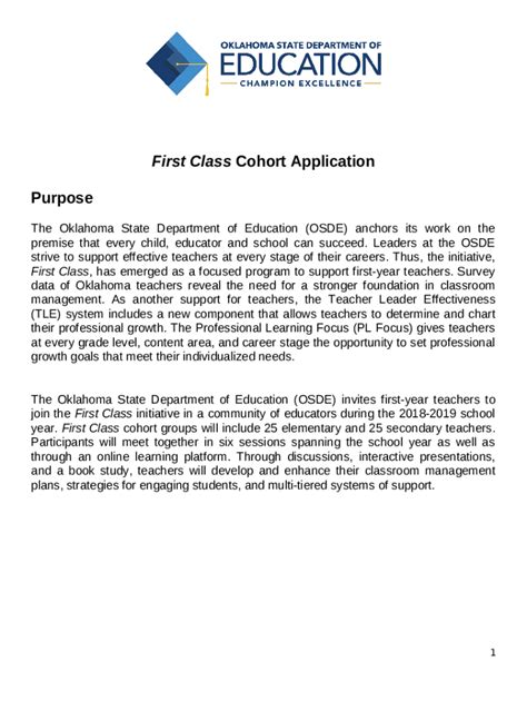 First Class Cohort Application Purpose Sde Ok Doc Template Pdffiller