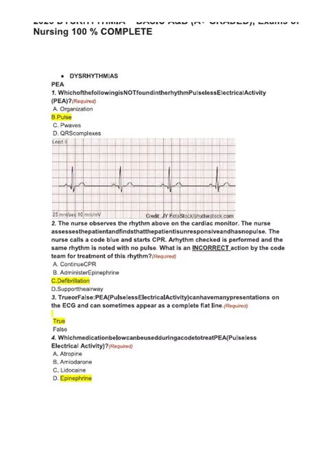 Relias Dysrhythmia Basic Testbank Answers Dysrhythmia Basic Aandb