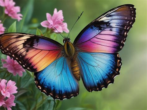 A Vibrant Butterfly Spreading Its Colorful Wings Among Beautiful Flowers