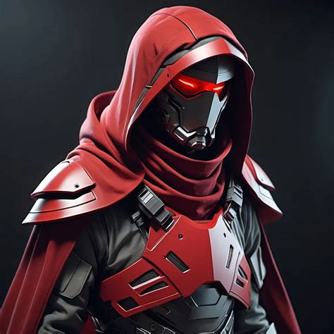 Sci Fi Soldier With Crimson Shoulder Cape And Hood W