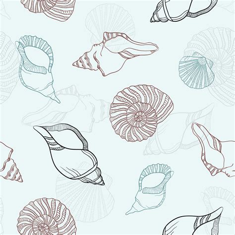 Sea Shell Seamless Pattern Line Art 7874616 Vector Art At Vecteezy