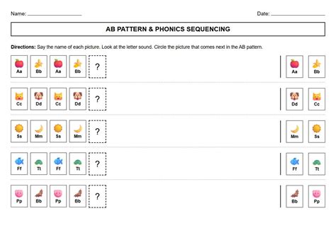 Visual Patterning Worksheet Ab Aabb Abc For Kindergarten Phonics