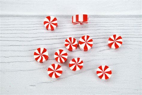 Small Red And White Peppermint Candy Beads Approx 10 Pieces The