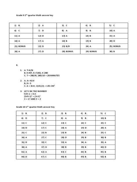 Grade 9 And 10 Math Answer Key Pdf