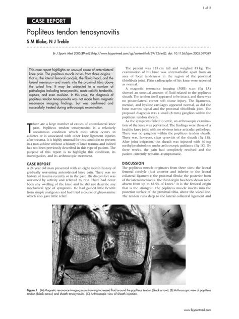 Popliteus Tendon Tenosynovitis Br J Sports Med Pdf Knee Musculoskeletal Disorders