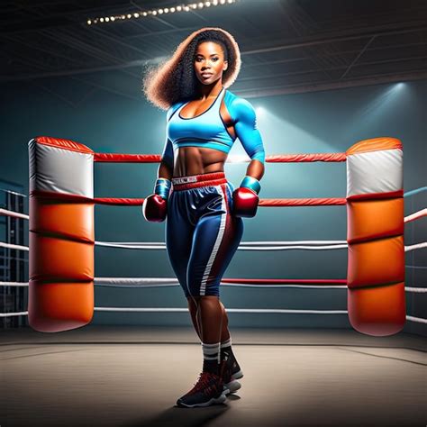 Premium Ai Image Female Boxer Standing On Ring