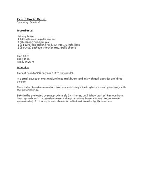 Great Garlic Bread Ingredients Pdf