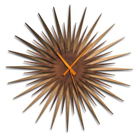 Mid Century Modern Atomic Era Clock Bronze Walnut Black Wall Decor