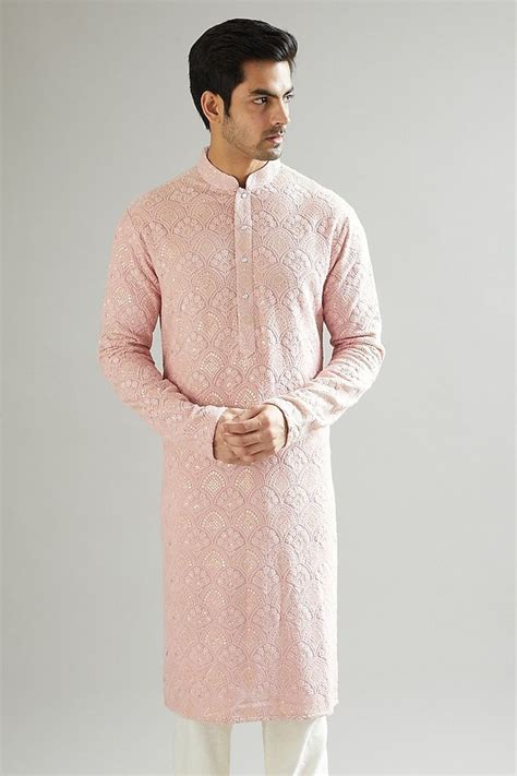 Blush Pink Colour Georgette Embroidery Mens Kurta Pajama Set For Indian Wedding Wear Etsy