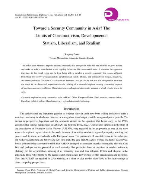 Pdf Toward A Security Community In Asia The Limits Of Constructivism