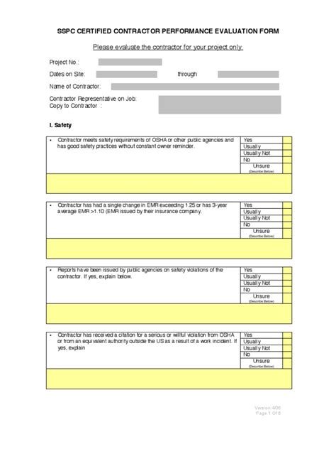 Contractor Evaluation Form Pdf Occupational Safety And Health