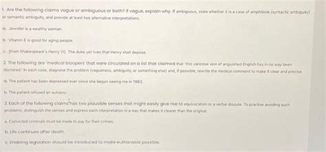 Solved 1 Are The Following Claims Vague Or Ambiguous Or