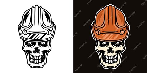 Premium Vector Skull In Worker Hard Hat Vector Illustration In Two