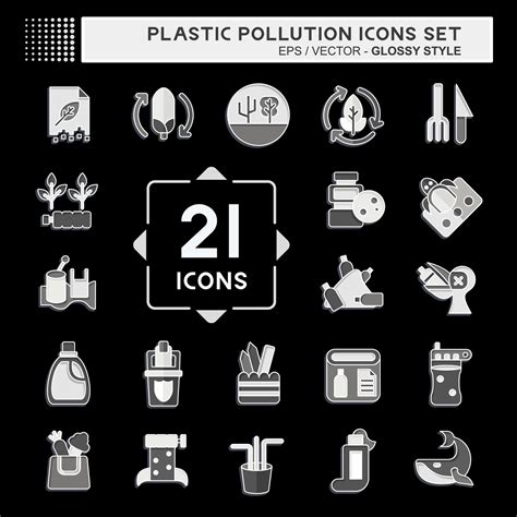 Icon Set Plastic Pollution Related To Environment Symbol Glossy Style