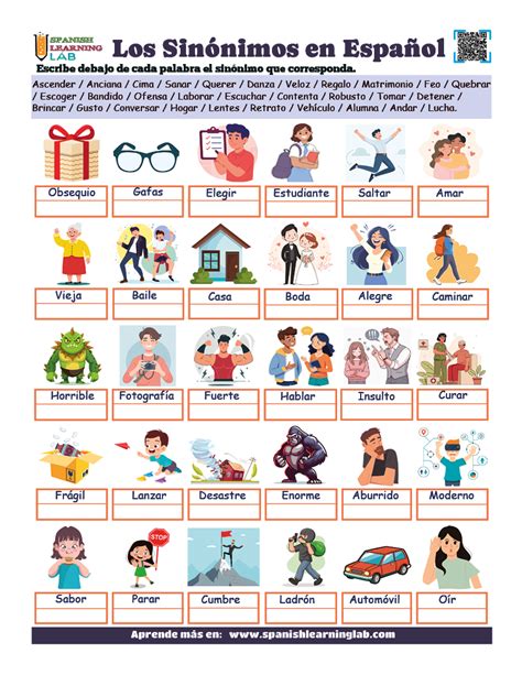 Los Sinónimos En Español Ejercicio En Pdf Spanish Learning Lab