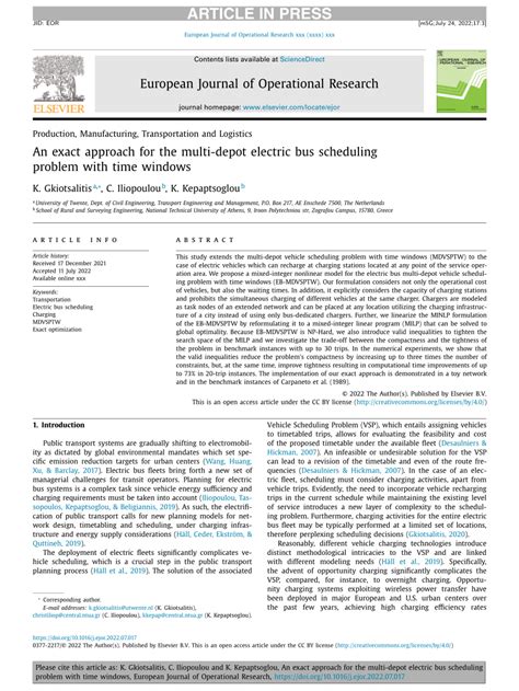 pdf an exact approach for the multi depot electric bus scheduling