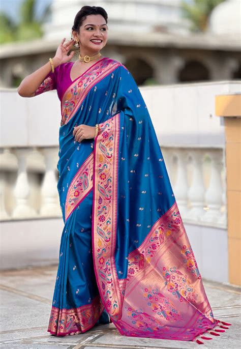 Buy Paithani Saree In Royal Blue Online Spf16521 Utsav Fashion