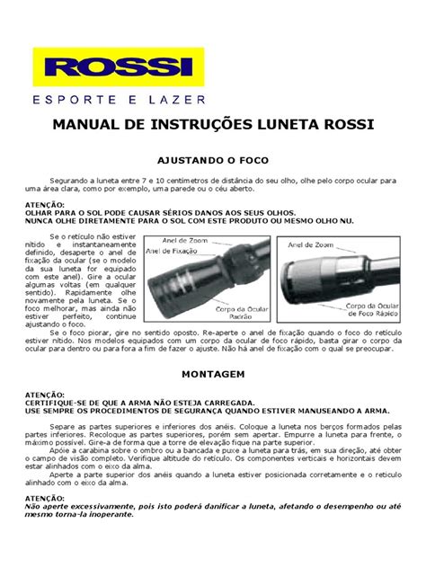 Guia Completo Para Ajuste E Uso Da Luneta Rossi Pdf Lente ótica