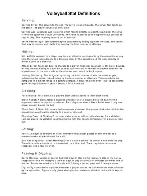 Stat Definitions Pdf Volleyball Athletic Sports