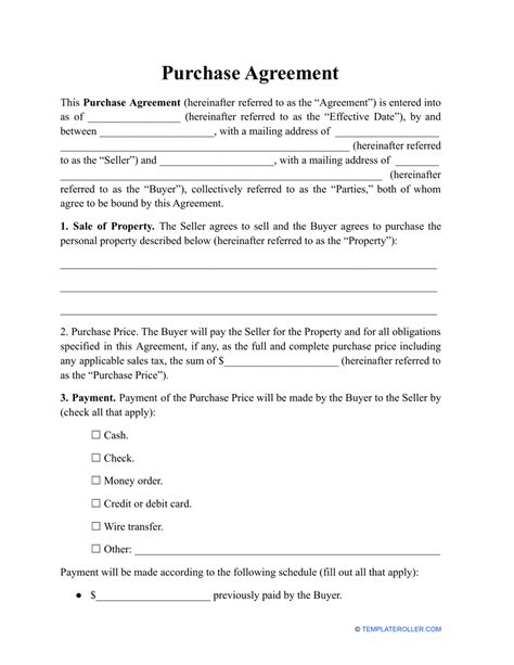 Get Your Free Printable Purchase Agreement Template Now Printables For Everyone