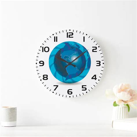 Modern Blue Earth Globe World Map Large Clock Zazzle