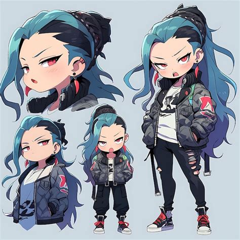 Colorful Female Chibi Kawaii Tattoo Artist Edgy Fashion Dark Colors T Anime Character