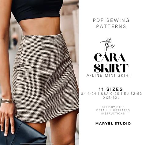 A Line Mini Skirt Pdf Sewing Pattern Easy Women Skirt Beginner Sewing