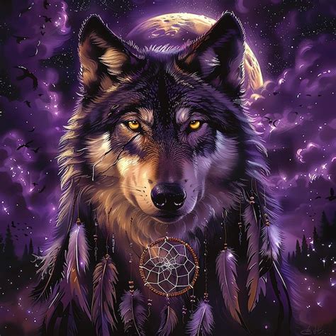 Premium Photo A Wolf With A Purple Background That Has A Purple Moon