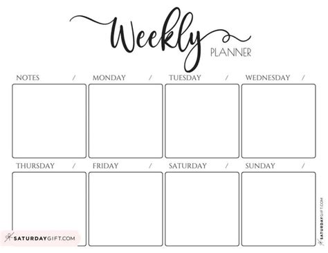 Elegant Black And White Weekly Planner Landscape Orientation Cute