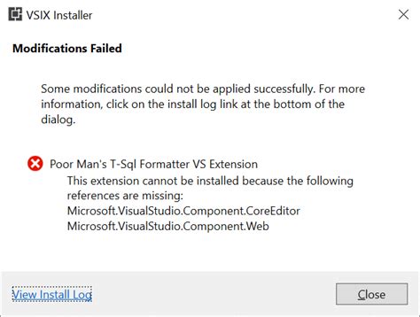 this extension cannot be installed because the following references are